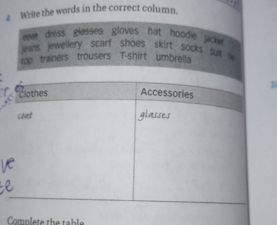 Write the words in the correct column. | | StudyX