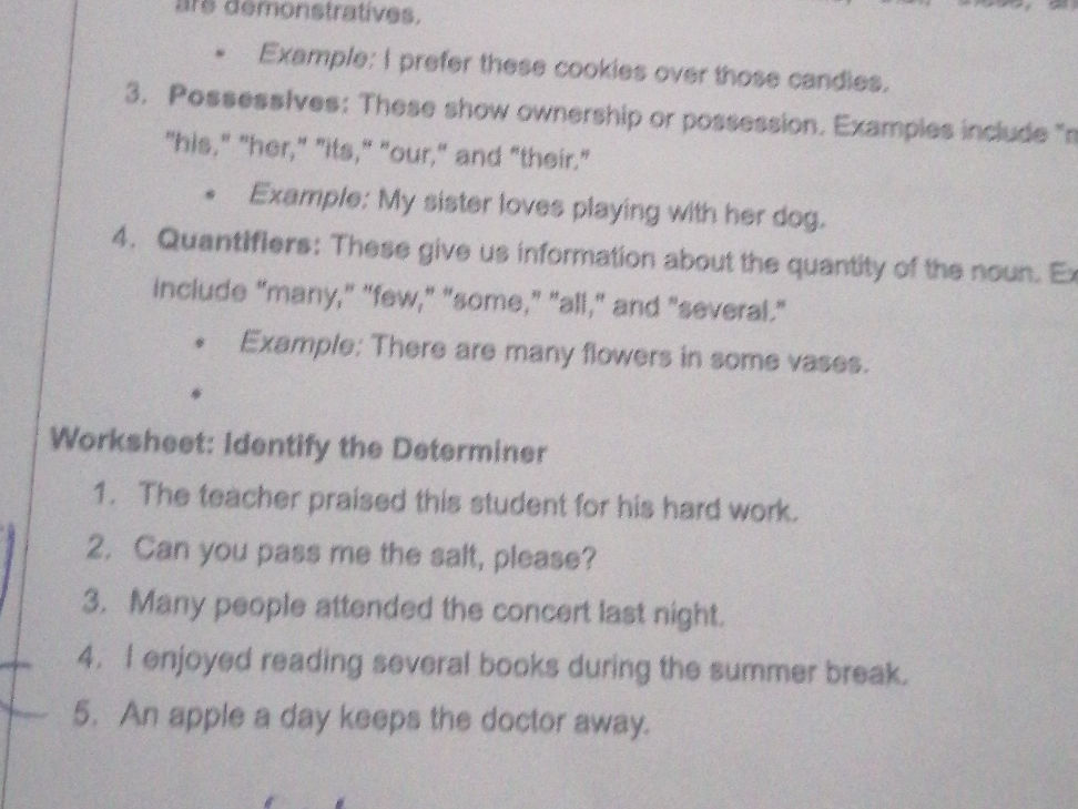 Worksheet: Identify the Determiner 1. The | StudyX
