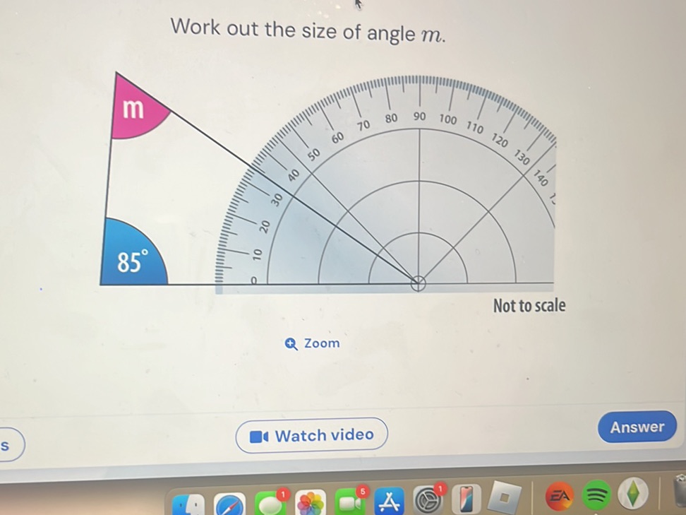 Work out the size of angle m. The image | StudyX