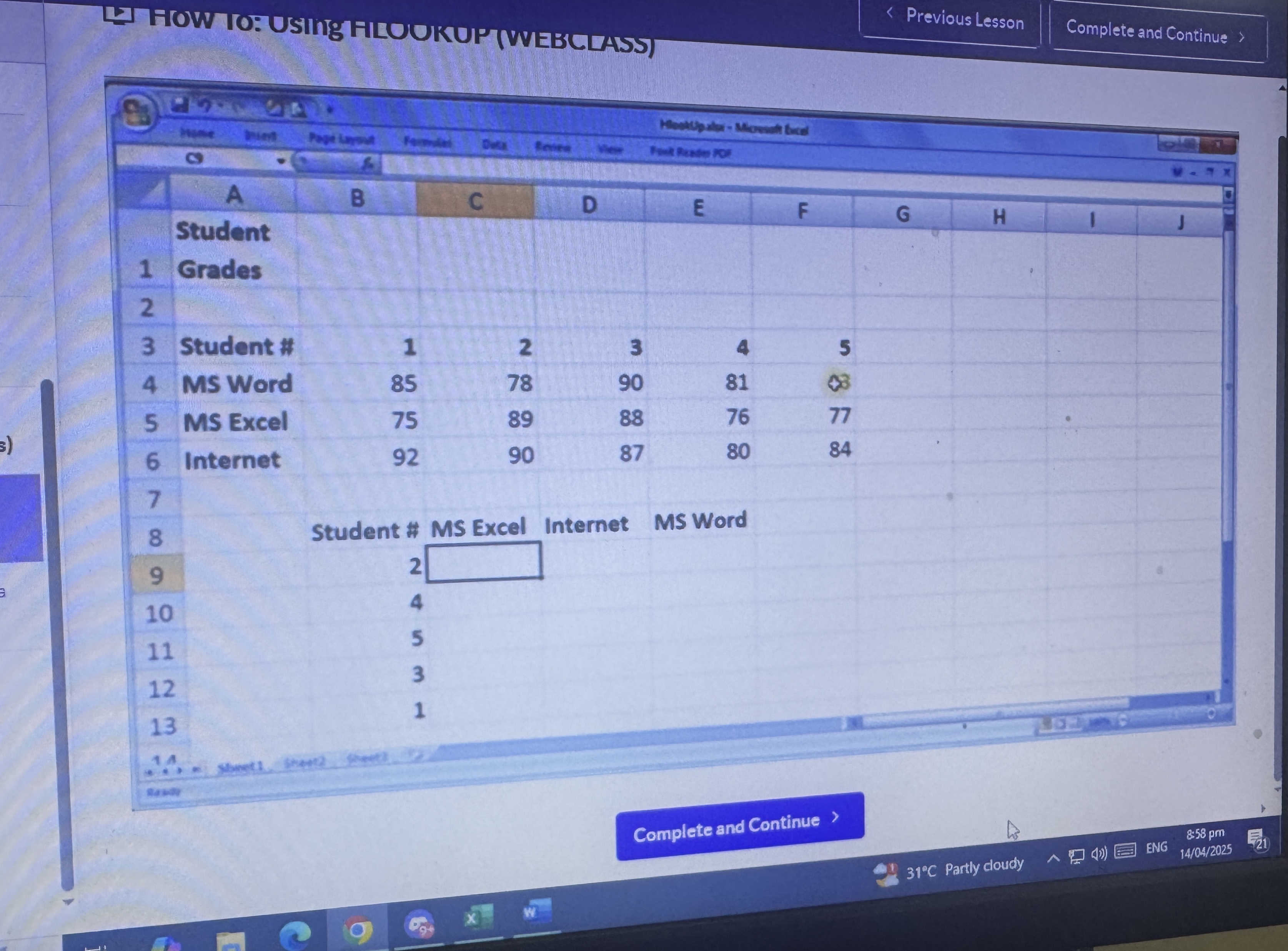 The image shows a table with student grades | StudyX