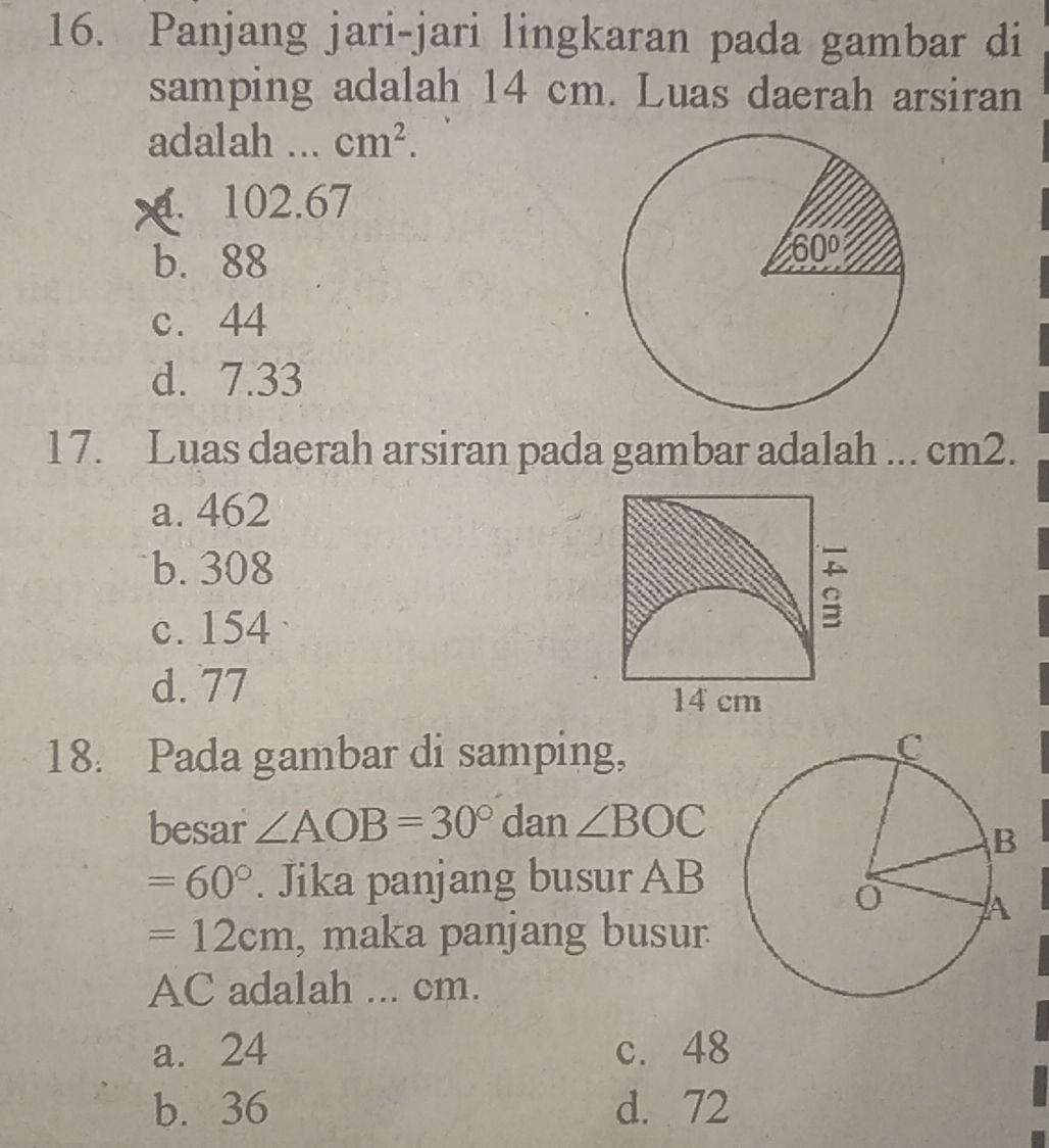 16. Panjang jari-jari lingkaran pada gambar | StudyX