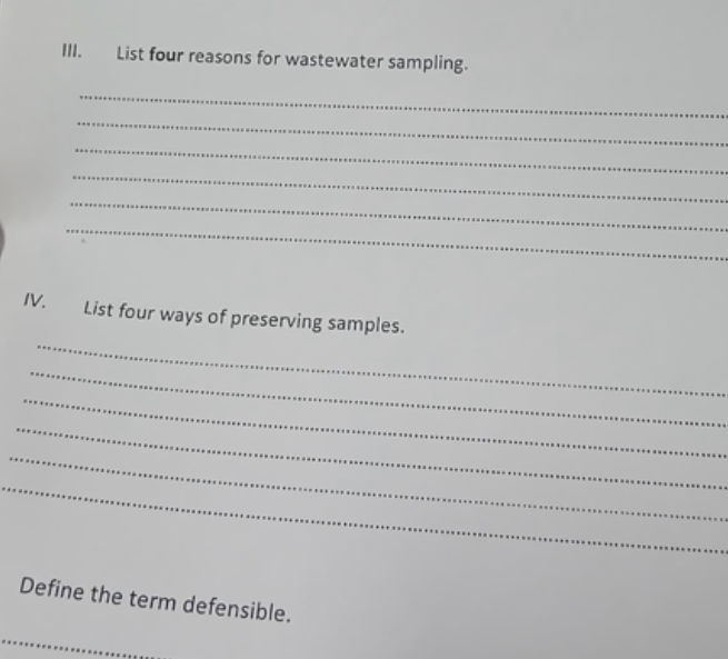 III. List four reasons for wastewater | StudyX