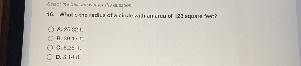 16. What's the radius of a circle with an | StudyX