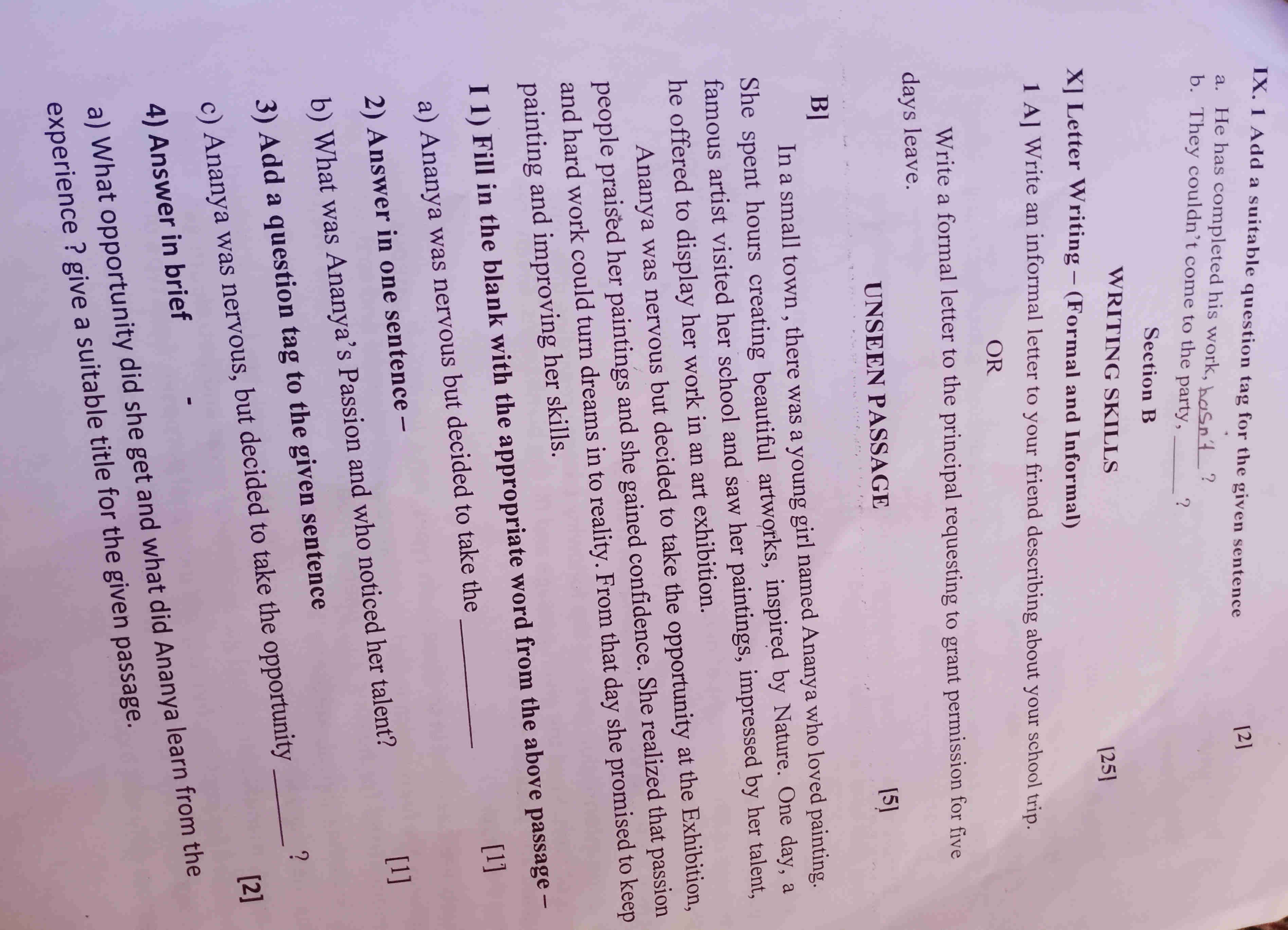 IX. 1 Add a suitable question tag for the | StudyX