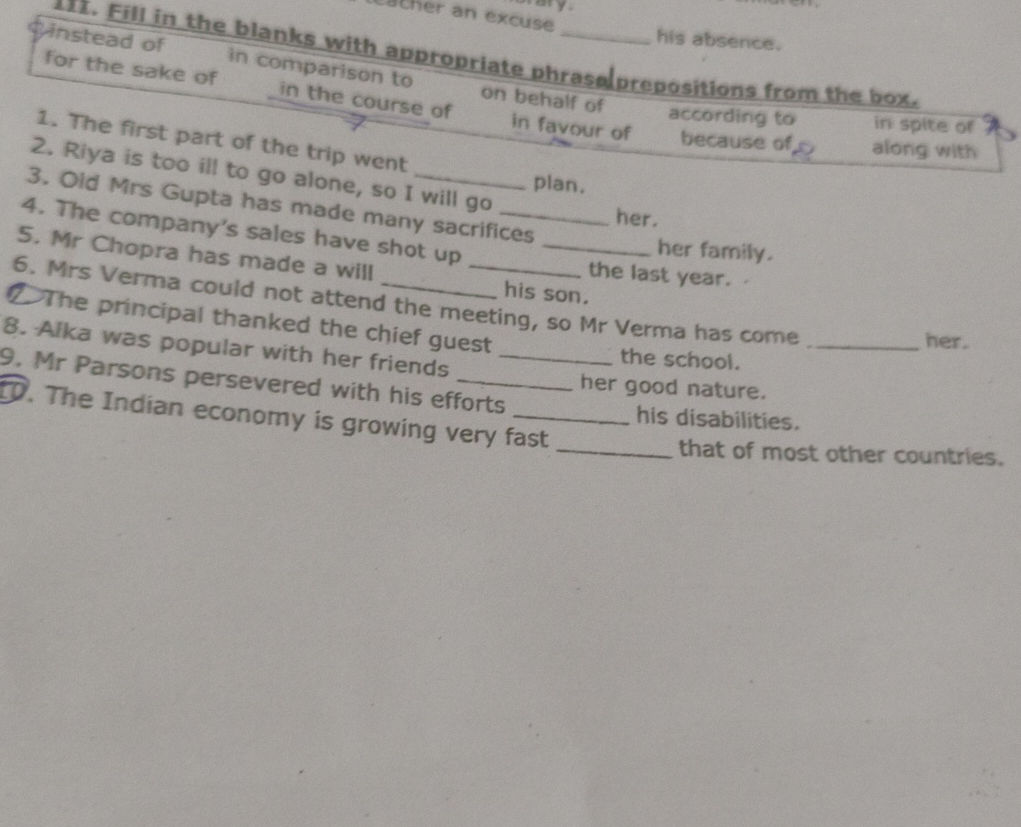 III. Fill in the blanks with appropriate | StudyX