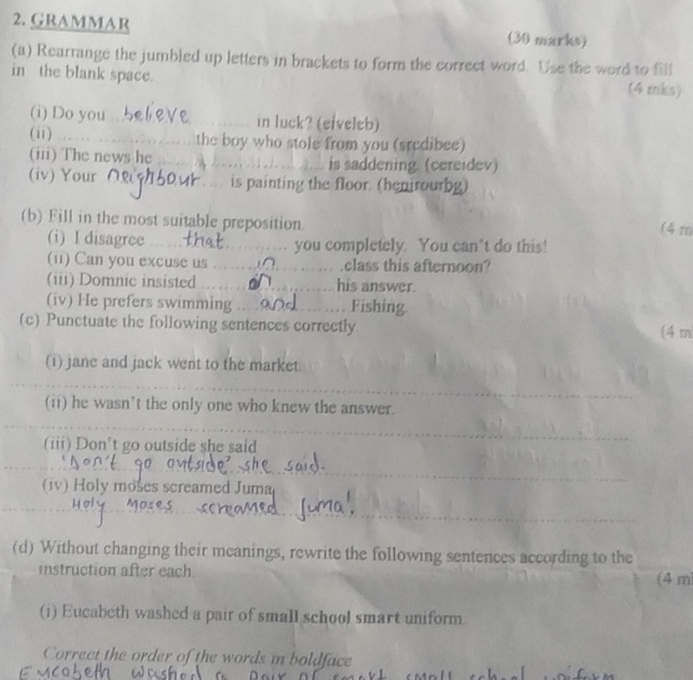 2. GRAMMAR (a) Rearrange the jumbled up | StudyX