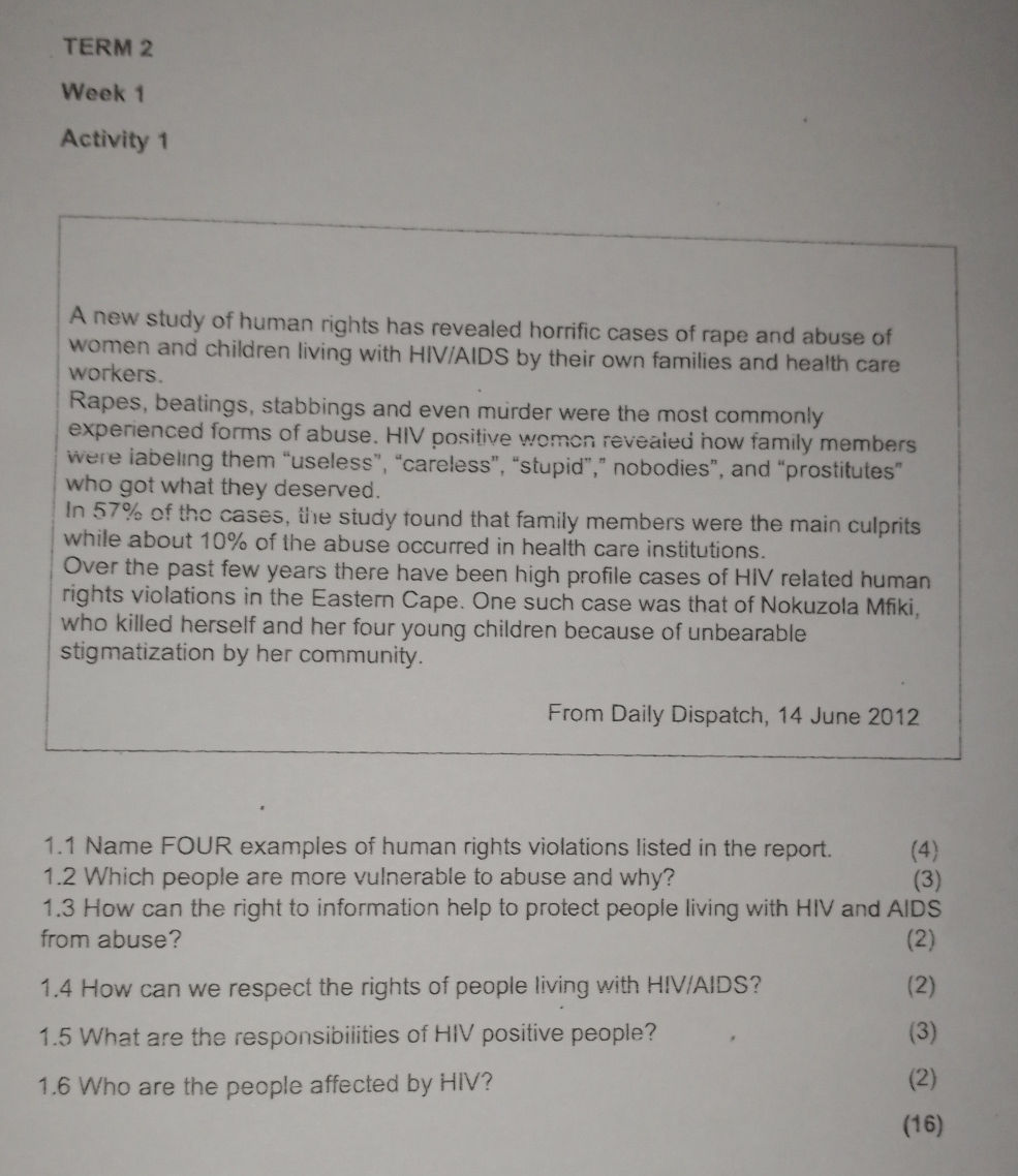 1.1 Name FOUR examples of human rights | StudyX