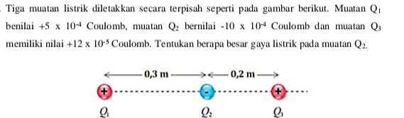 Tiga muatan listrik diletakkan secara | StudyX