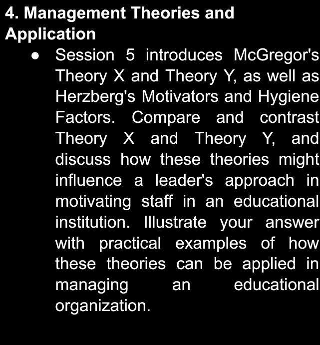Management Theories and Application Session