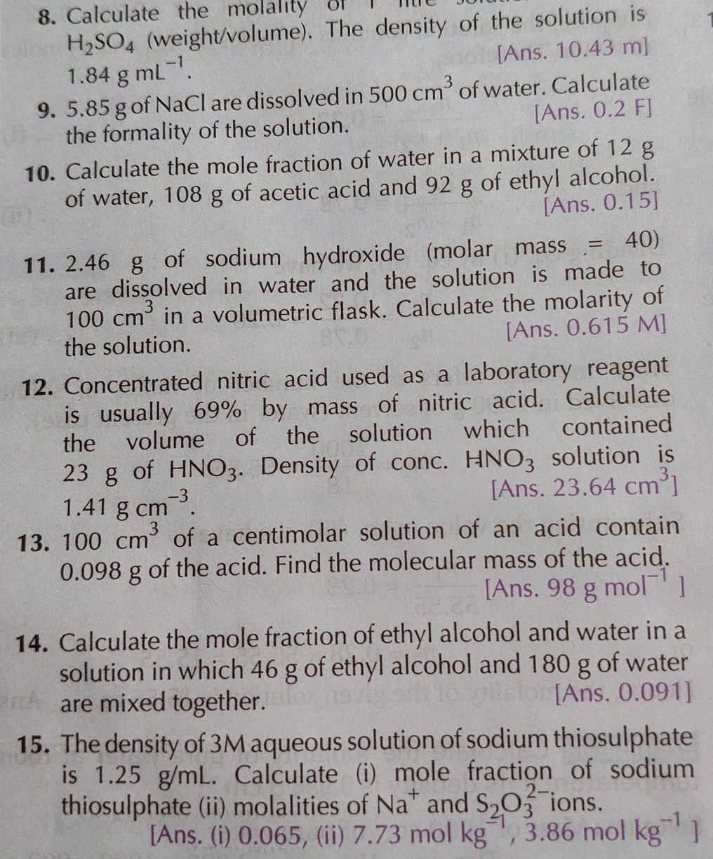 8. Calculate the molality of $H_2SO_4$ | StudyX