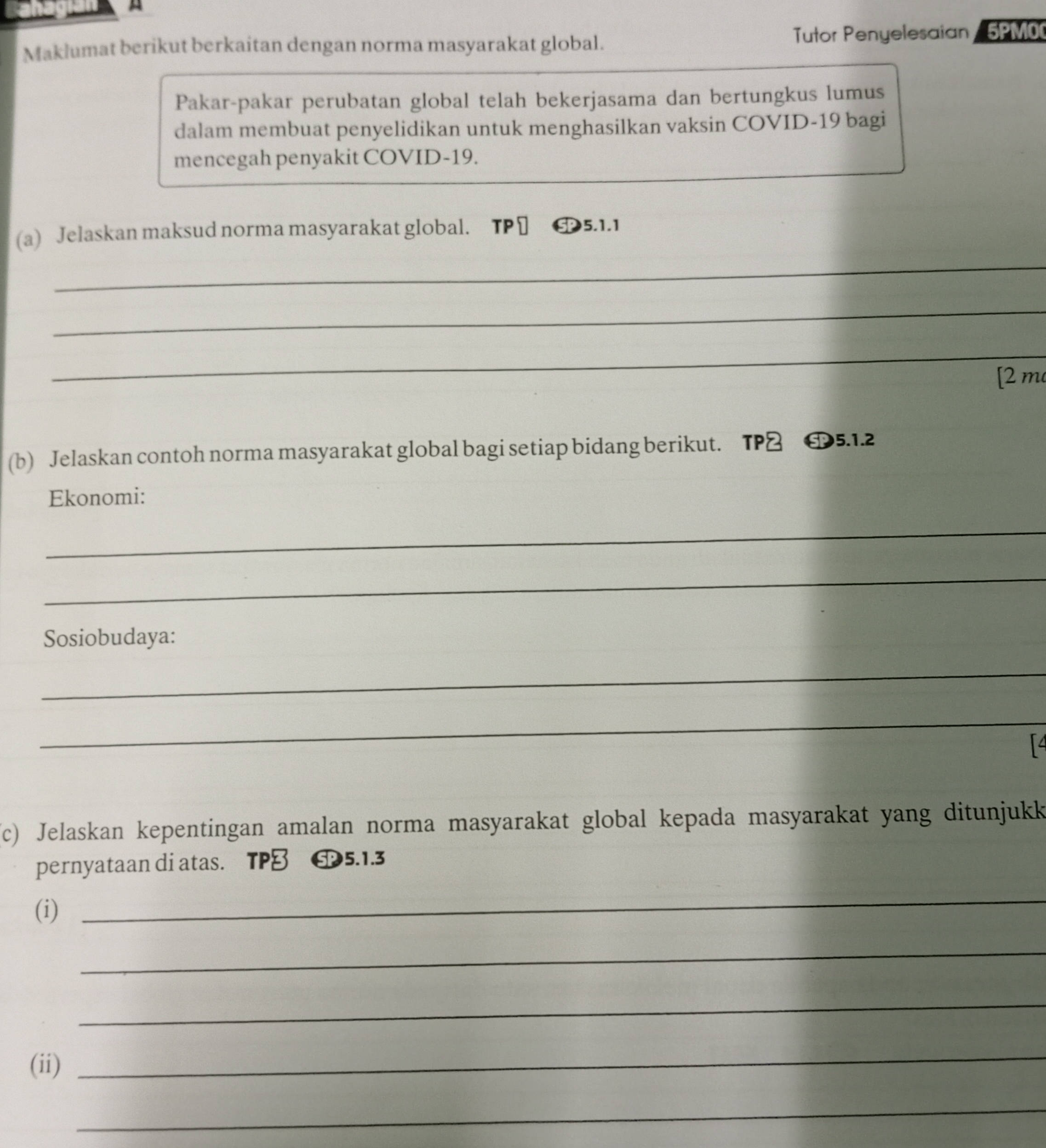 (a) Jelaskan maksud norma masyarakat global. | StudyX