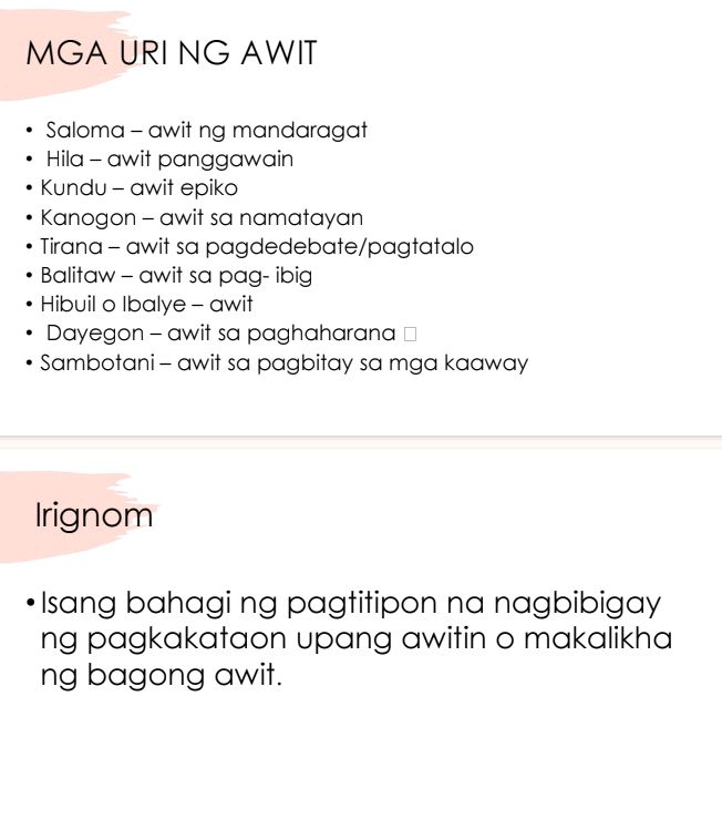 MGA URI NG AWIT * Saloma - awit ng | StudyX