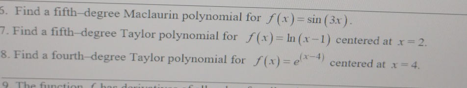 6. Find a fifth-degree Maclaurin polynomial | StudyX
