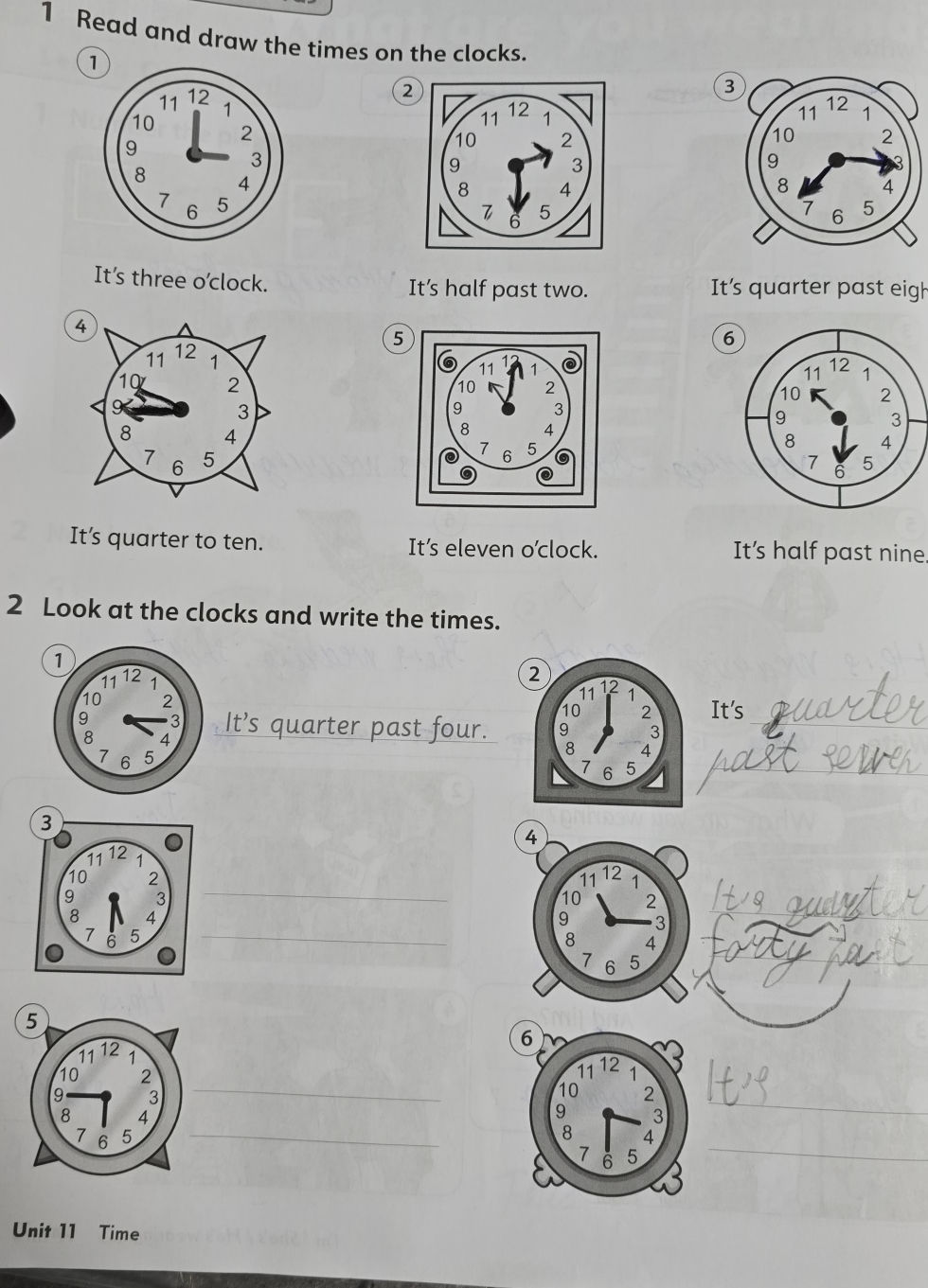 1 Read and draw the times on the clocks. 1. | StudyX