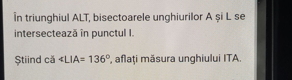 În triunghiul ALT, bisectoarele unghiurilor | StudyX