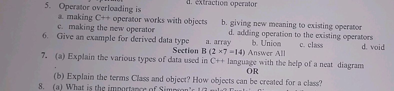 5. Operator overloading is a. making C++ | StudyX