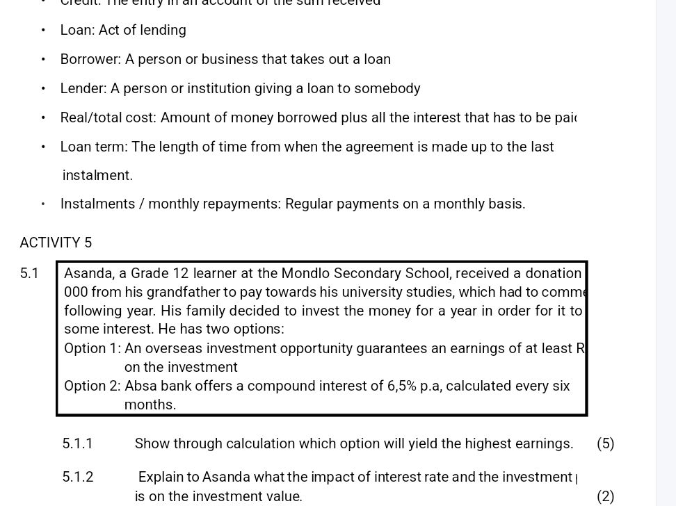 5.1 Asanda, a Grade 12 learner at the Mondlo | StudyX