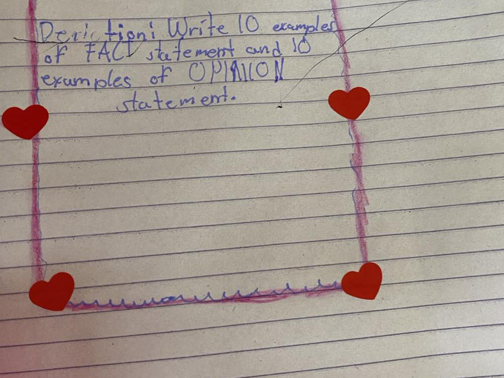 Definition: Write 10 examples of FACT | StudyX