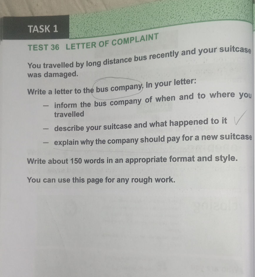 TEST 36 LETTER OF COMPLAINT You travelled | StudyX