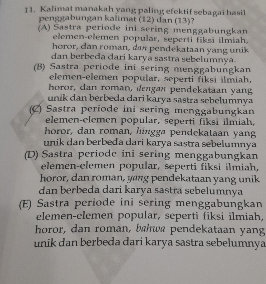 11. Kalimat manakah yang paling efektif | StudyX