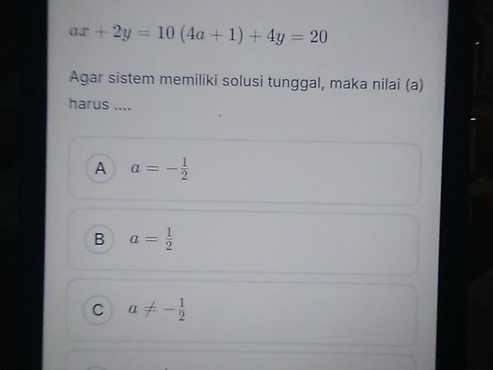 $ ax + 2y = 10(4a + 1)$ $ + 4y = 20$ Agar | StudyX