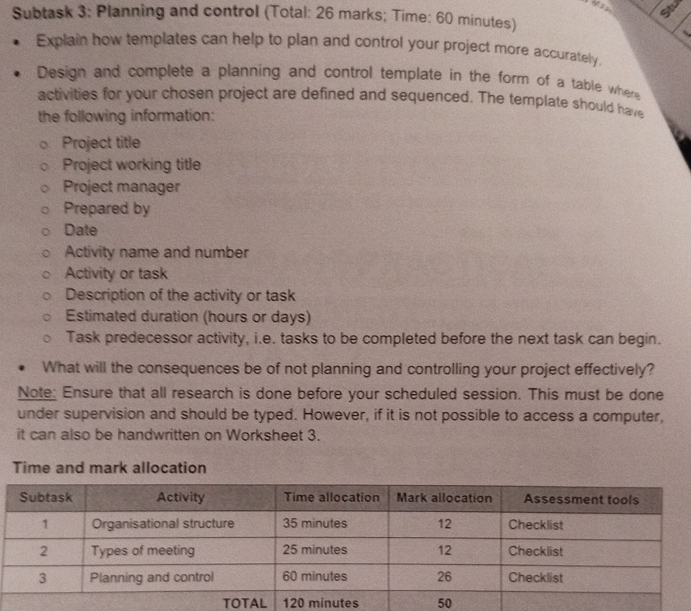 Subtask 3: Planning and control (Total: 26 | StudyX