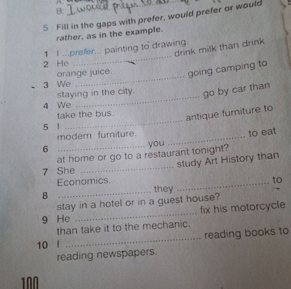 5 Fill in the gaps with prefer, would prefer | StudyX