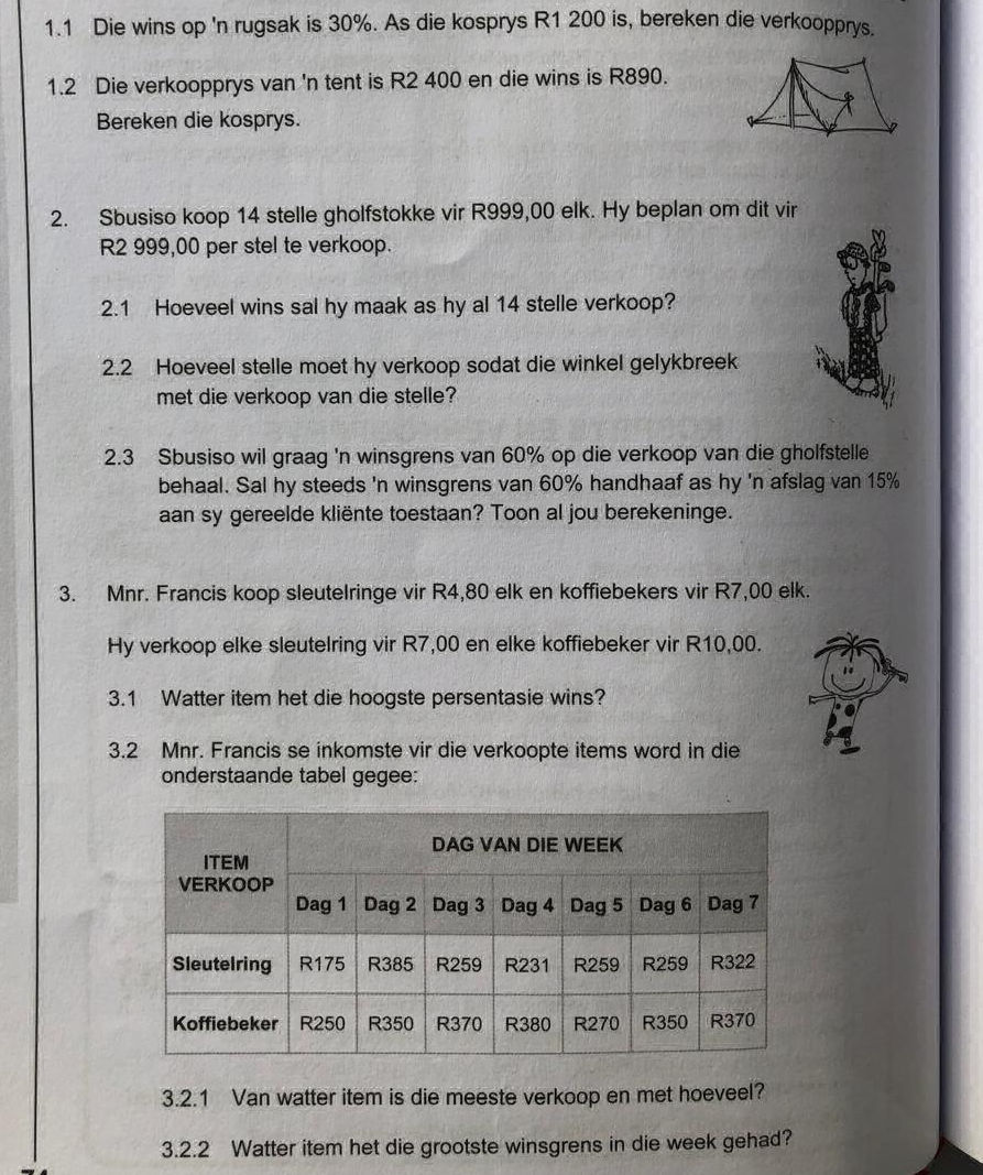 1.1 Die wins op 'n rugsak is 30%. As die | StudyX