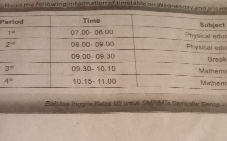 Read the following information of timetable | StudyX
