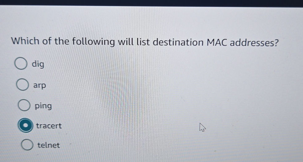 Which of the following will list destination | StudyX