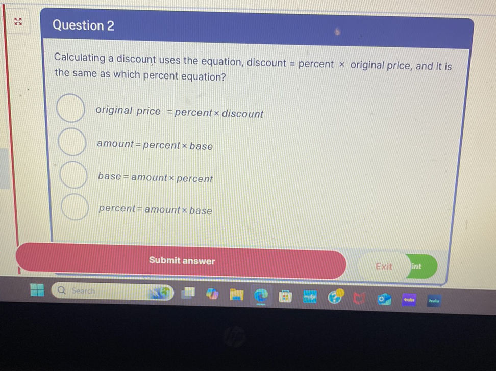 Calculating a discount uses the equation,