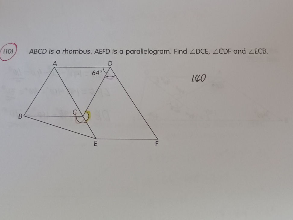 ABCD is a rhombus. AEFD is a parallelogram. | StudyX