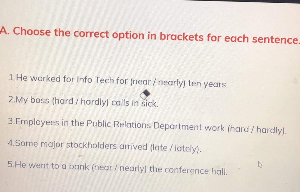 A. Choose the correct option in brackets for | StudyX