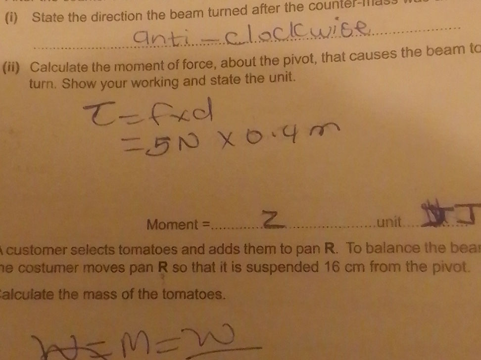 (i) State the direction the beam turned | StudyX