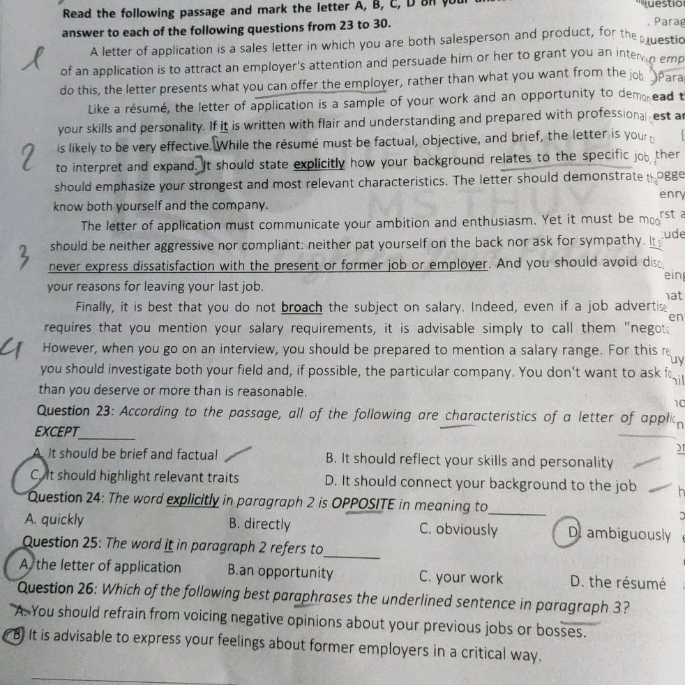Question 23: According to the passage, all | StudyX