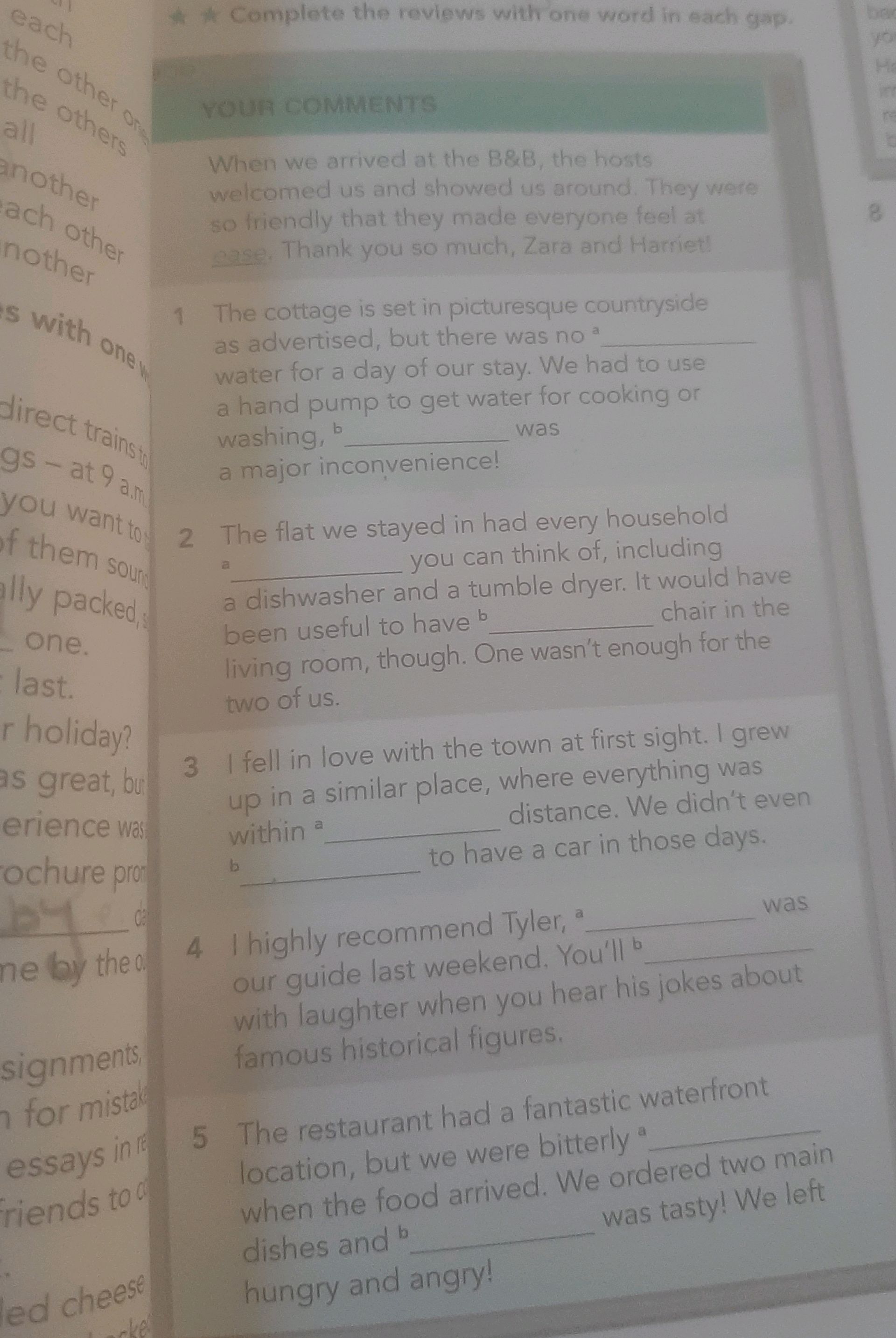 Complete the reviews with one word in each | StudyX