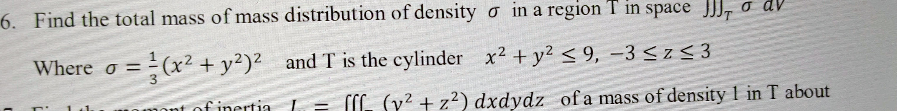 6. Find the total mass of mass distribution | StudyX