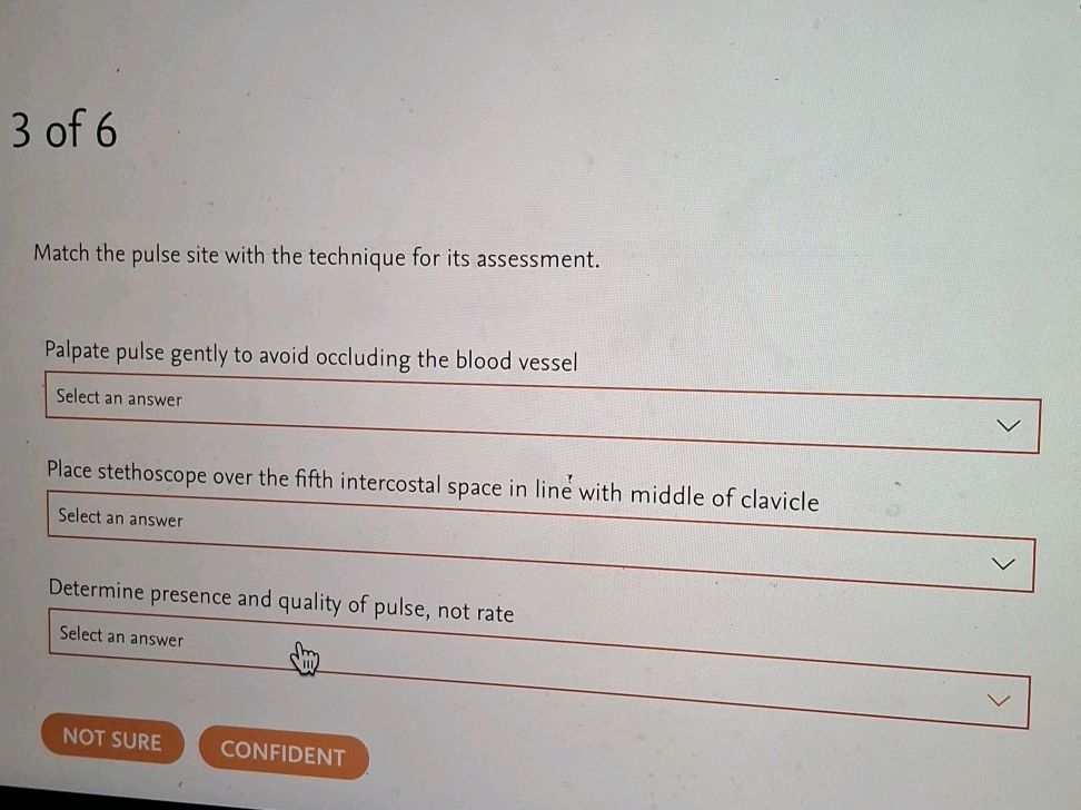 Match the pulse site with the technique for | StudyX