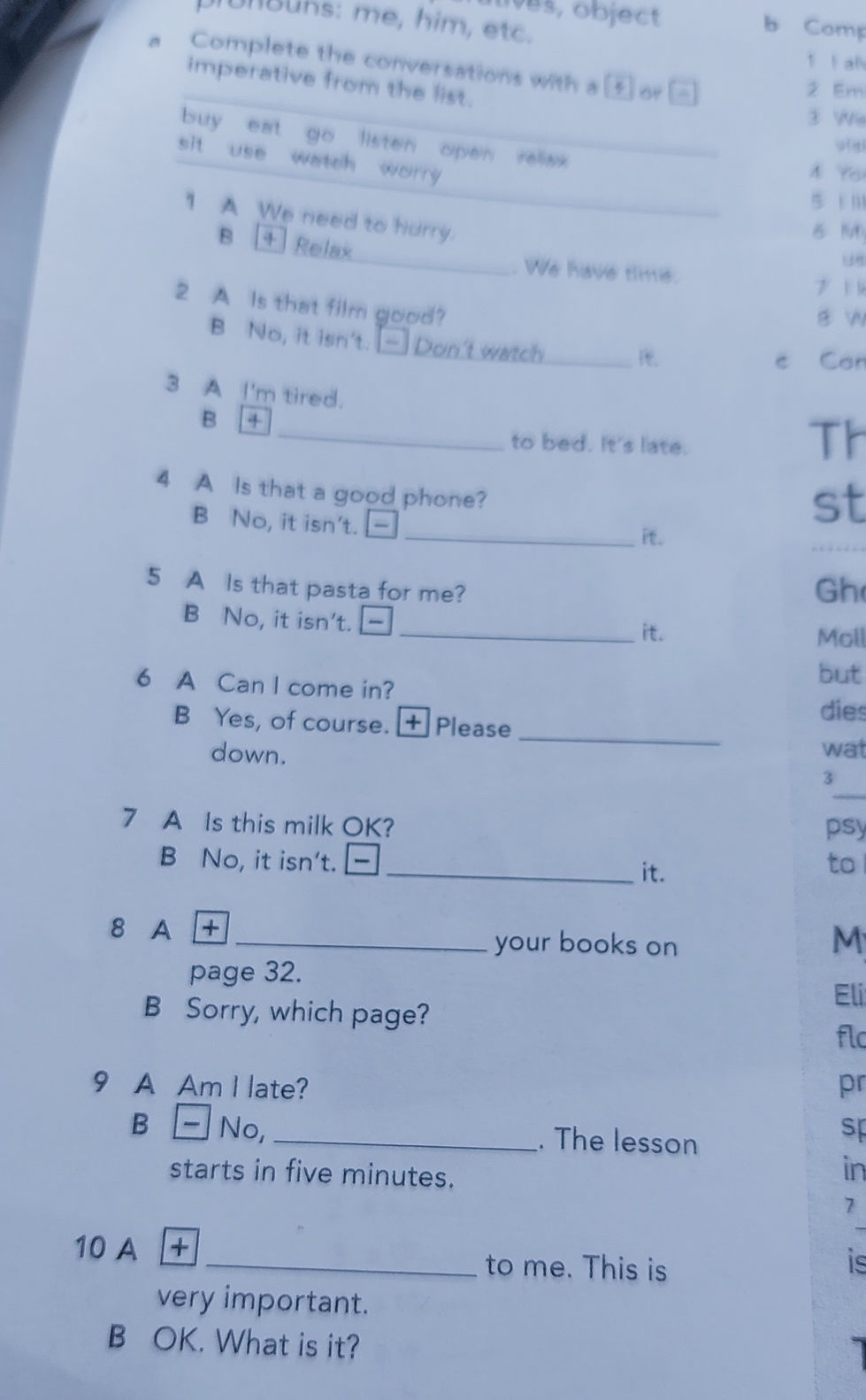 Complete the conversations with a + or - 1 | StudyX