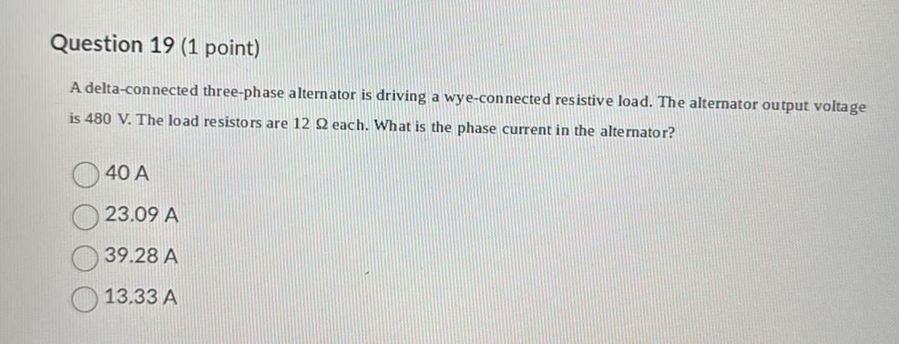 Question 19 (1 point) A delta-connected | StudyX