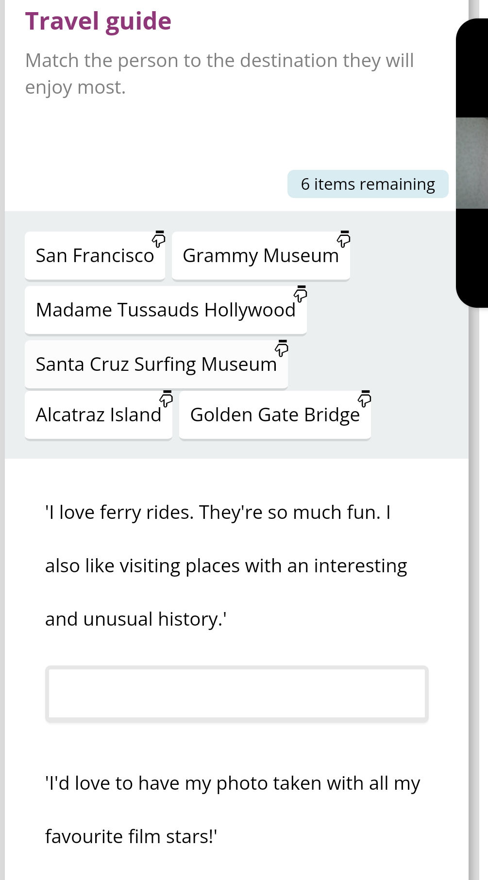 Match the person to the destination they | StudyX