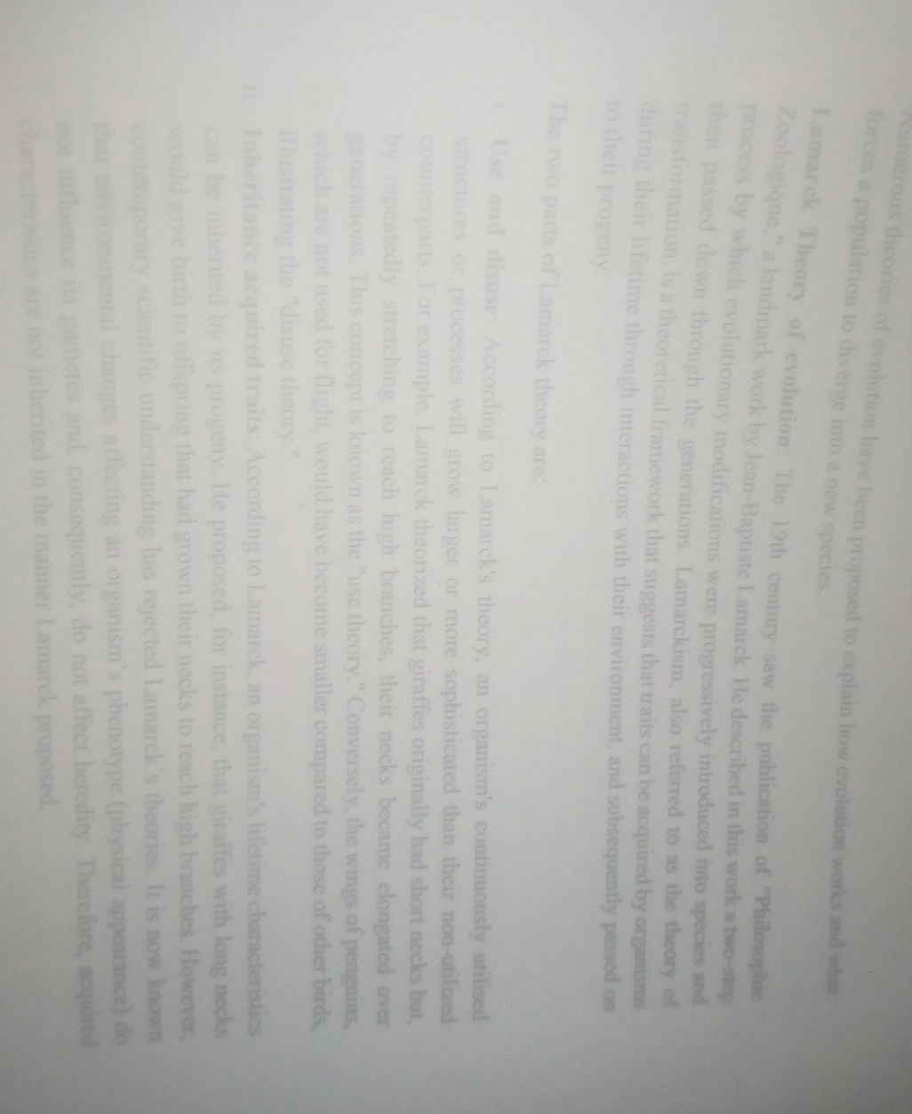 The two parts of Lamarck theory are: 1. Use | StudyX