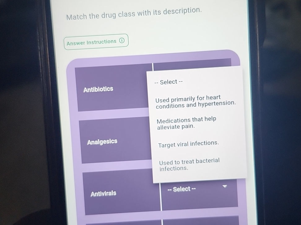 Match the drug class with its description. | StudyX