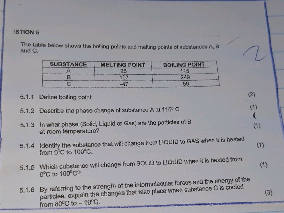 The table below shows the boiling points and | StudyX
