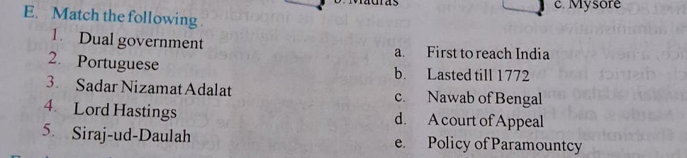 E. Match the following. 1. Dual government | StudyX