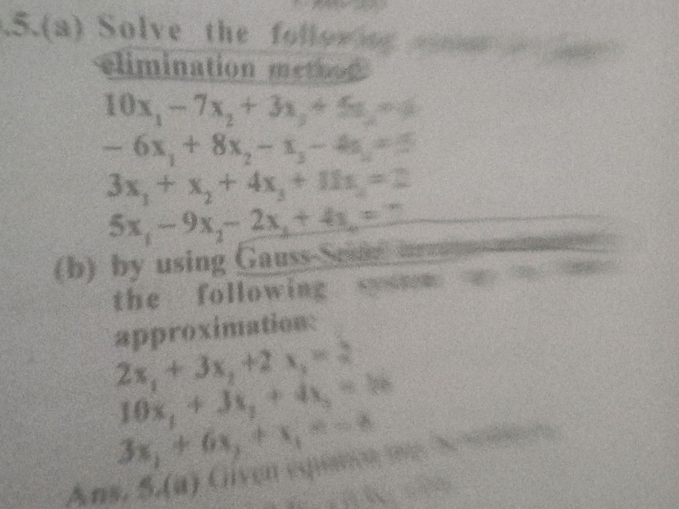 5.(a) Solve the following elimination method | StudyX