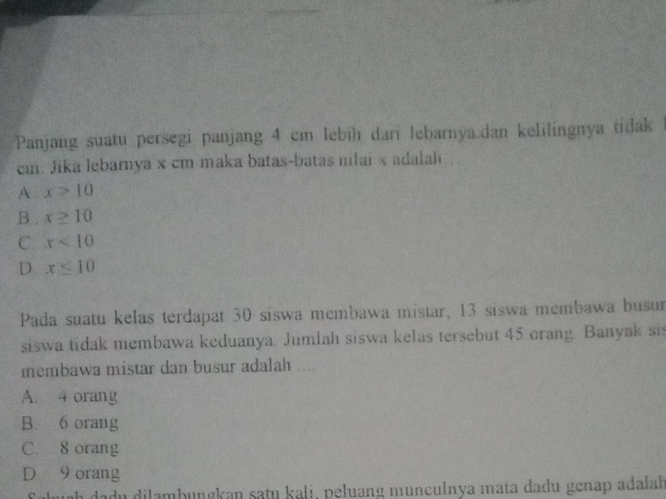 Panjang suatu persegi panjang 4 cm lebih | StudyX