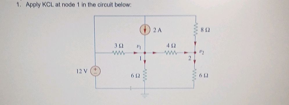 1. Apply KCL at node 1 in the circuit below: | StudyX