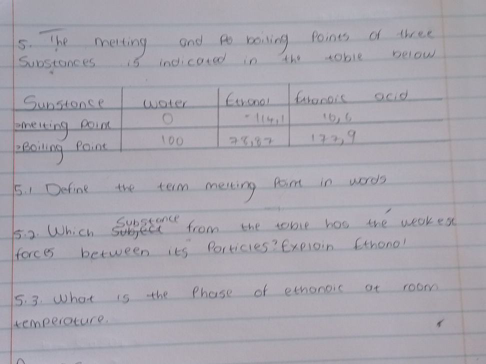 5. The melting and boiling points of three | StudyX