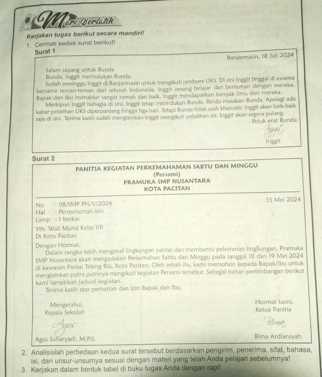 1. Cermati kedua surat berikut! 2. | StudyX